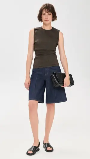 Proenza Schouler White Label Anoushka Top In Linen Slub - Coffee