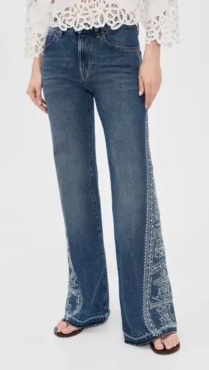 Ba&sh Vivy Embroidered Jeans - Usedblue