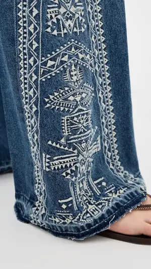 Ba&sh Vivy Embroidered Jeans - Usedblue