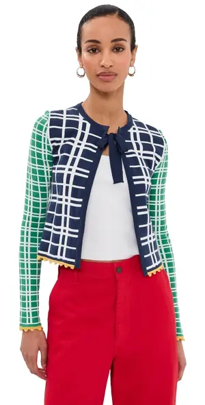 La DoubleJ Check Me Cardigan - Multicolor Green/navy/ecru