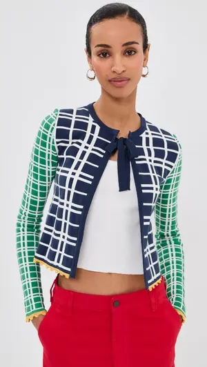La DoubleJ Check Me Cardigan - Multicolor Green/navy/ecru