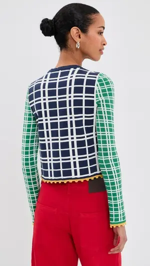 La DoubleJ Check Me Cardigan - Multicolor Green/navy/ecru