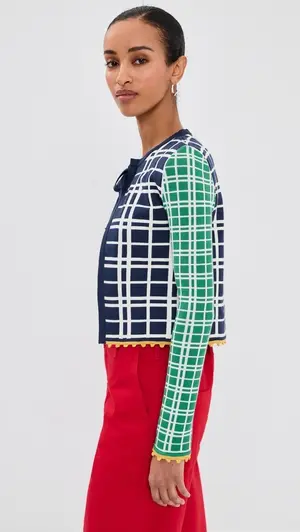 La DoubleJ Check Me Cardigan - Multicolor Green/navy/ecru