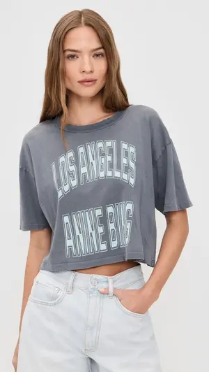 ANINE BING Johnny Cropped Tee - Washed Grey