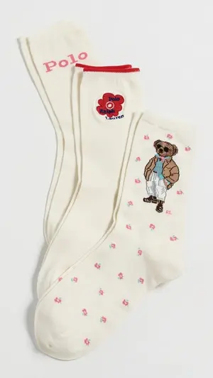 Polo Ralph Lauren Set Of 3 Crew Socks With Assorted Designs