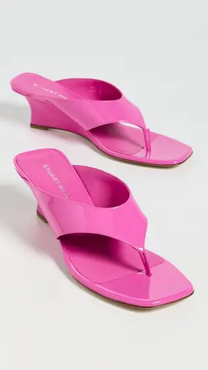 STUART WEITZMAN Vinnie Wedge Thong Sandals - Sunset Pink
