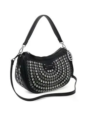 LA CARRIE Andromeda Logo Studded Shoulder Bag - Black