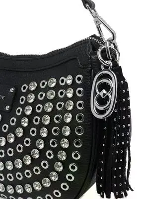 LA CARRIE Andromeda Logo Studded Shoulder Bag - Black
