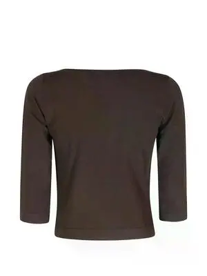 ROBERTO COLLINA Boat-neck 3/4 Sleeve Sweater - Brown
