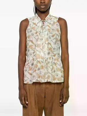 Hemisphere Floral-print Tie-neck Top