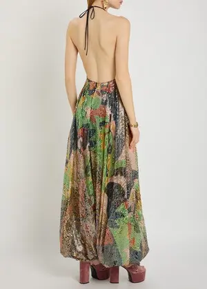 Etro Embellished Printed Mesh Halterneck Jumpsuit