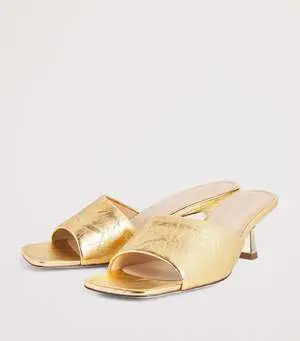 Sandro Metallic Leather Heeled Mules - Yellow