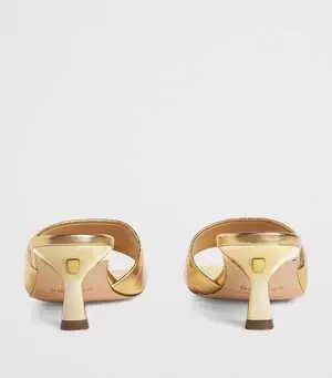 Sandro Metallic Leather Heeled Mules - Yellow