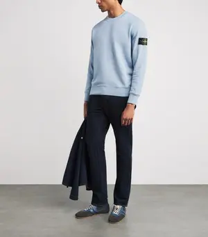 Stone Island Cotton Sweatshirt With Compass Logo - Blue