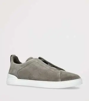 Zegna Suede Triple Stitch Sneakers - Grey