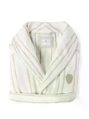Brunello Cucinelli Striped Logo Cotton Bathrobe - White