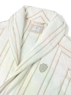 Brunello Cucinelli Striped Logo Cotton Bathrobe - White