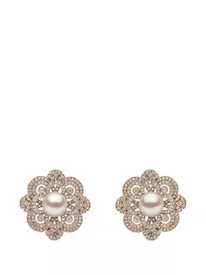 Yoko London Akoya Pearl And Diamond Floral Earrings - Pink
