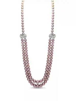 Yoko London Diamond And Pearl Bow Necklace - Silver