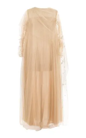 MAUZAN Cape-detailed Embellished Tulle Caftan - Gold