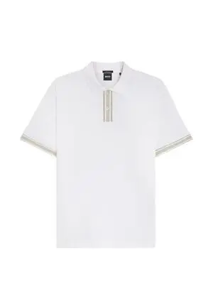BOSS Striped-trim Polo Shirt In Mercerised Cotton - White