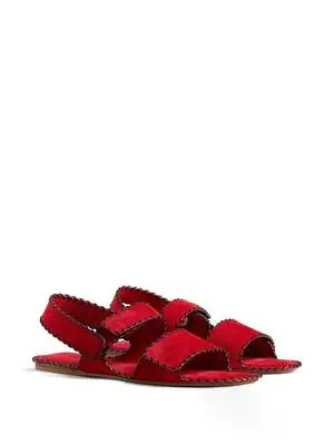 Khaite Leather Flat Sandals - Red