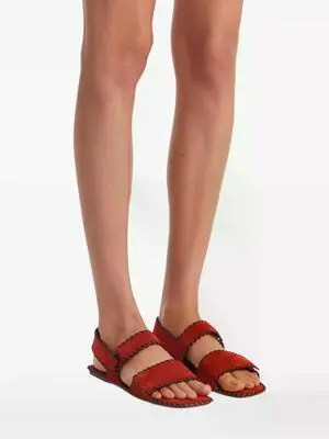 Khaite Leather Flat Sandals - Red