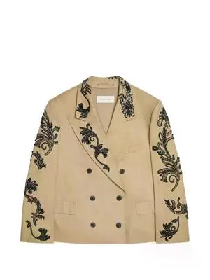 Dries Van Noten Embroidered Double-breasted Blazer - Neutrals