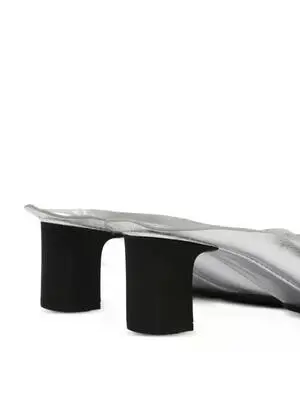 MAISON MARGIELA Laminated Leather Square Toe Flip Flop Mules - Silver