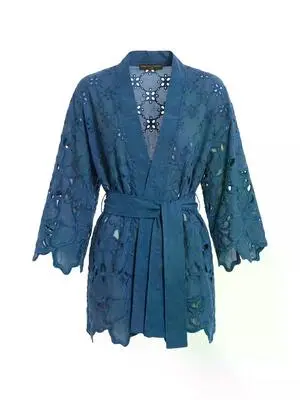 Ermanno Scervino Openwork Belted Kimono - Blue