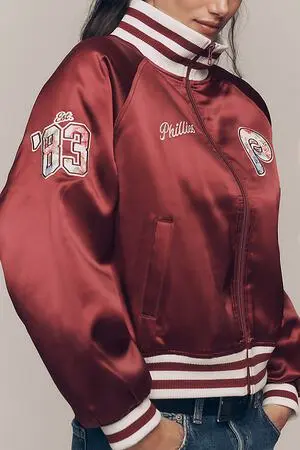 THE WILD COLLECTIVE Satin Varsity Bomber Jacket - Phillies