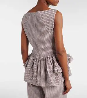 Dries Van Noten Striped Cotton And Silk Top With Ruffles - Brown