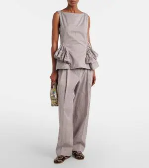Dries Van Noten Striped Cotton And Silk Full Length Trousers