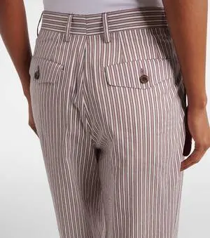 Dries Van Noten Striped Cotton And Silk Full Length Trousers