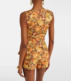 Faithfull The Brand Ana Floral Linen Top - Brown
