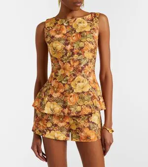 Faithfull The Brand Ana Floral Linen Top - Brown