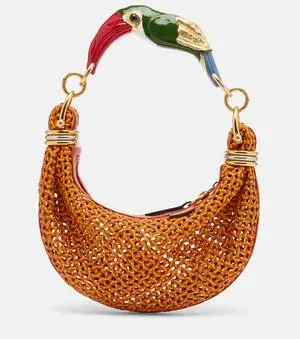 Chloé Woven Leather Shoulder Bag With Bird Handle - Orange