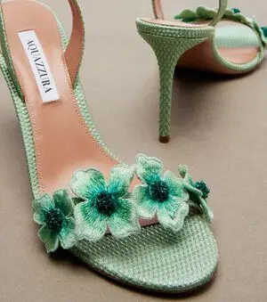 AQUAZZURA Passionflower Raffia Slingback Sandals - Green