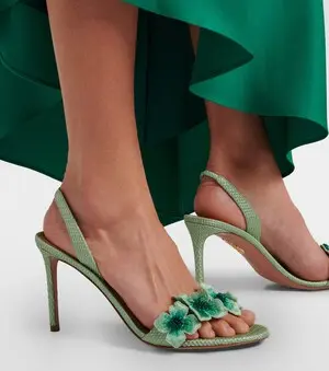 AQUAZZURA Passionflower Raffia Slingback Sandals - Green
