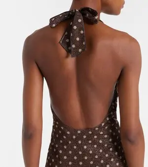 Oseree Lumiere Polka-dot Halterneck Maxi Dress