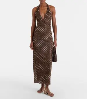 Oseree Lumiere Polka-dot Halterneck Maxi Dress
