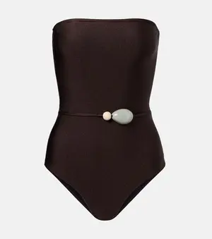 ADRIANA DEGREAS Embellished Strapless Swimsuit - Brown