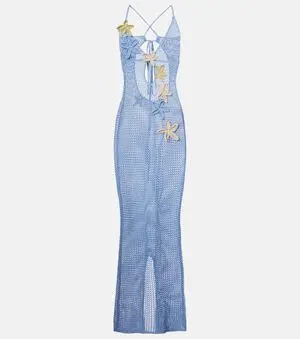 BANANHOT Hilsa Open-knit Lame Maxi Dress - Blue