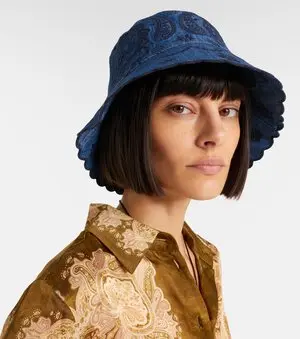 Zimmermann Embroidered Denim Bucket Hat
