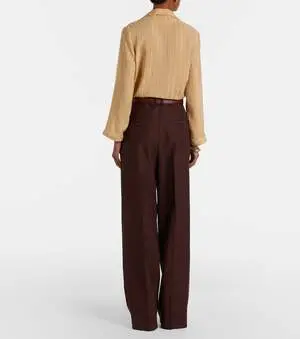 Saint Laurent Wool And Mohair Wide-leg Pants - Brown
