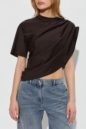 COURREGES Asymmetrical Top With Embroidered Logo - Brown