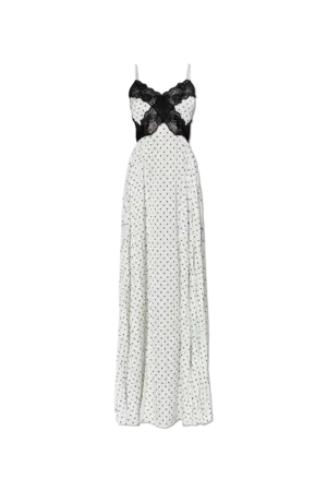 SELF-PORTRAIT Polka Dot Maxi Dress With Lace - White