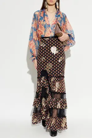 Etro Asymmetric Skirt With Floral Lurex Thread