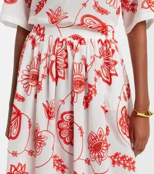 ERES Calie Embroidered Cotton-blend Midi Skirt - Red