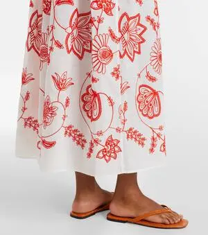 ERES Calie Embroidered Cotton-blend Midi Skirt - Red